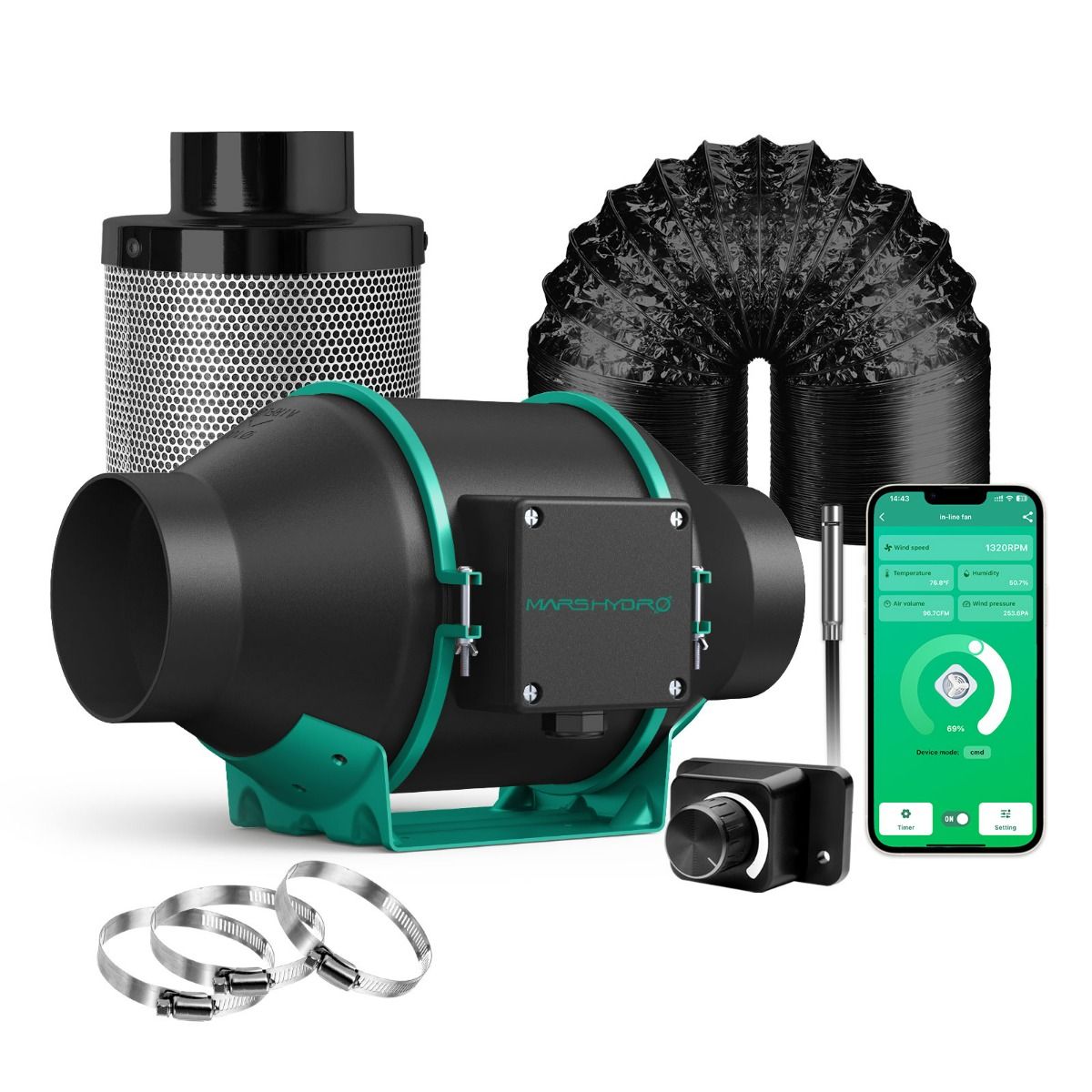 Mars Hydro iFresh 4" Inline Duct Fan with Speed Controller| Lowest ...