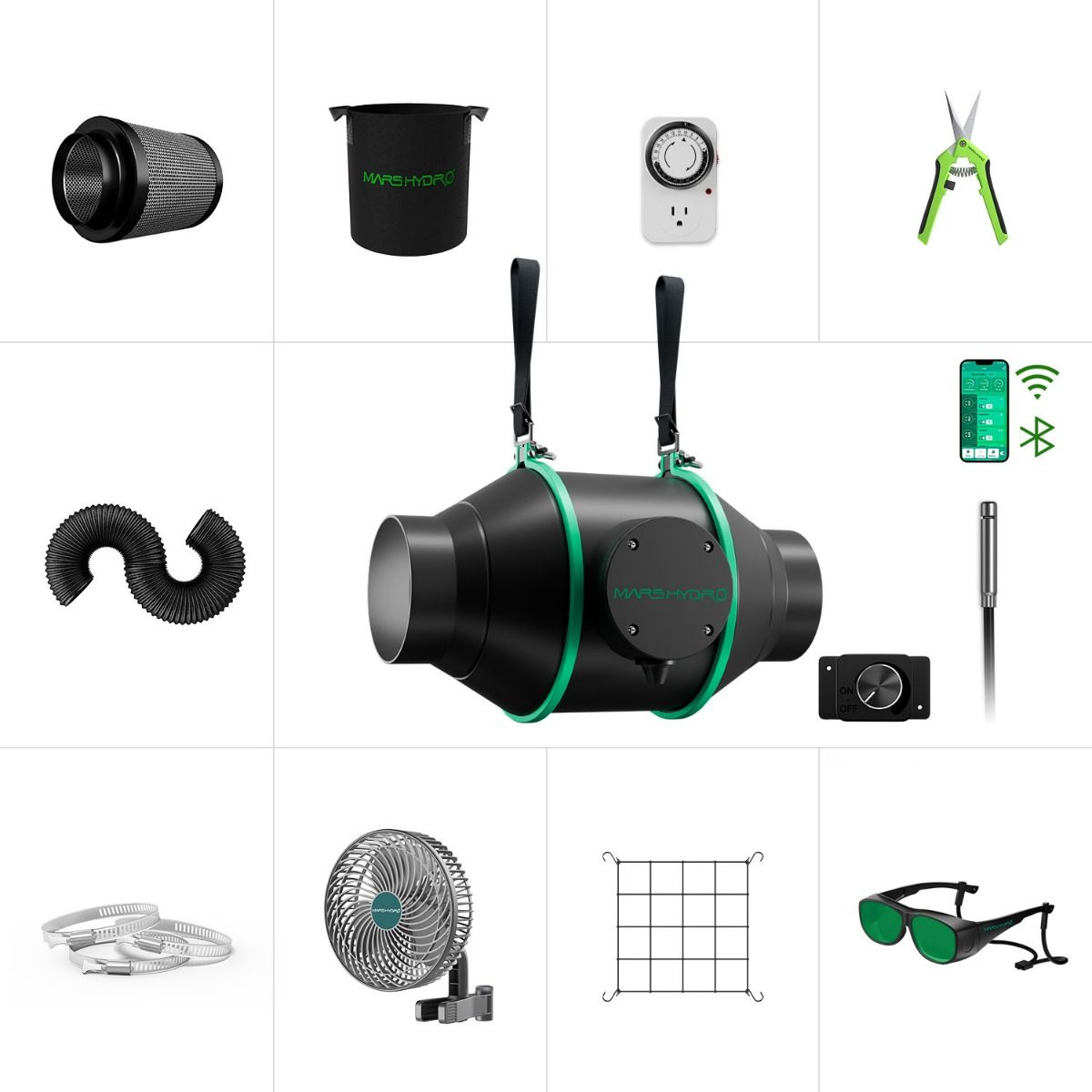 Mars Hydro iFresh 4" Smart Inline Fan & Carbon Filter Combo | 205 CFM ...